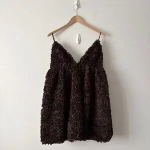 Zara | Dresses | Zara Fluffy Voluminous Mini Dress Nwt Chocolate Brown ...
